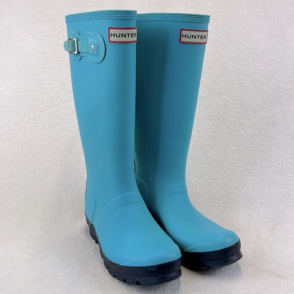 Hunter | Shoes | Hunter Teal Rubber Rain Boots Size 5 Girls 4 Boys ...
